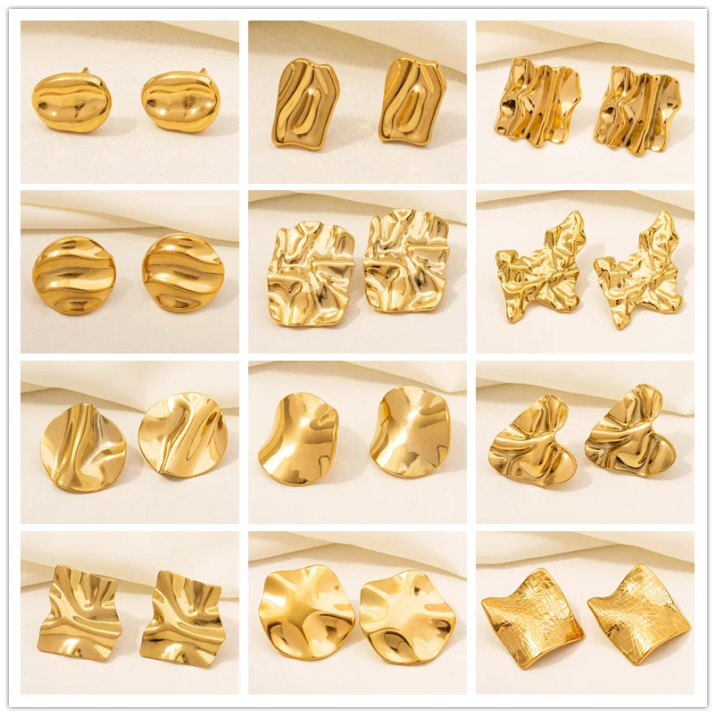 6pcs/Lot Real Gold Plated Irregular Geometry Of Folds Stainless Steel ...
