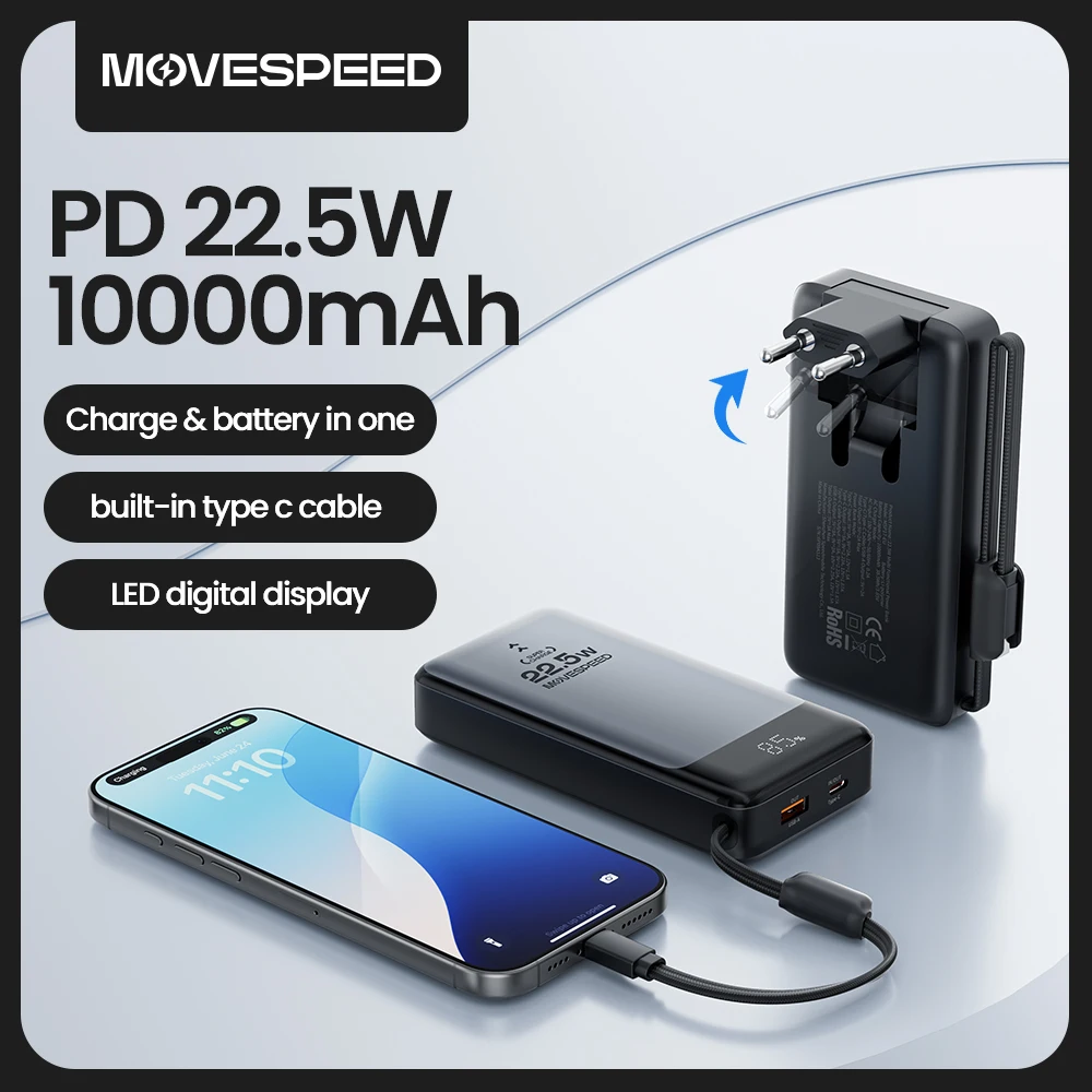 MOVESPEED MSP17 باور بانك 10000 مللي أمبير 22.5 وات شاحن سريع محمول ...
