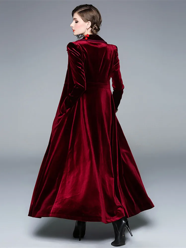 Winter Runway Designer Women Vintage Notched Collar Wrap Black Velvet ...
