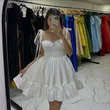 OEING White Prom Dress Elegant Sweetheart Neck Ruffles Bow Straps ...