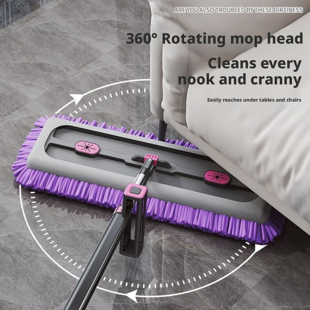 Hands-Free Self-Wringing Chenille Flat Mop, 360° Rotating Household ...