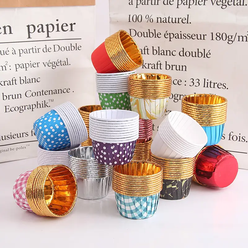 Mini Nut Cups Foiled gold Muffin Cupcake Liner Cake Wrappers Baking Cup ...