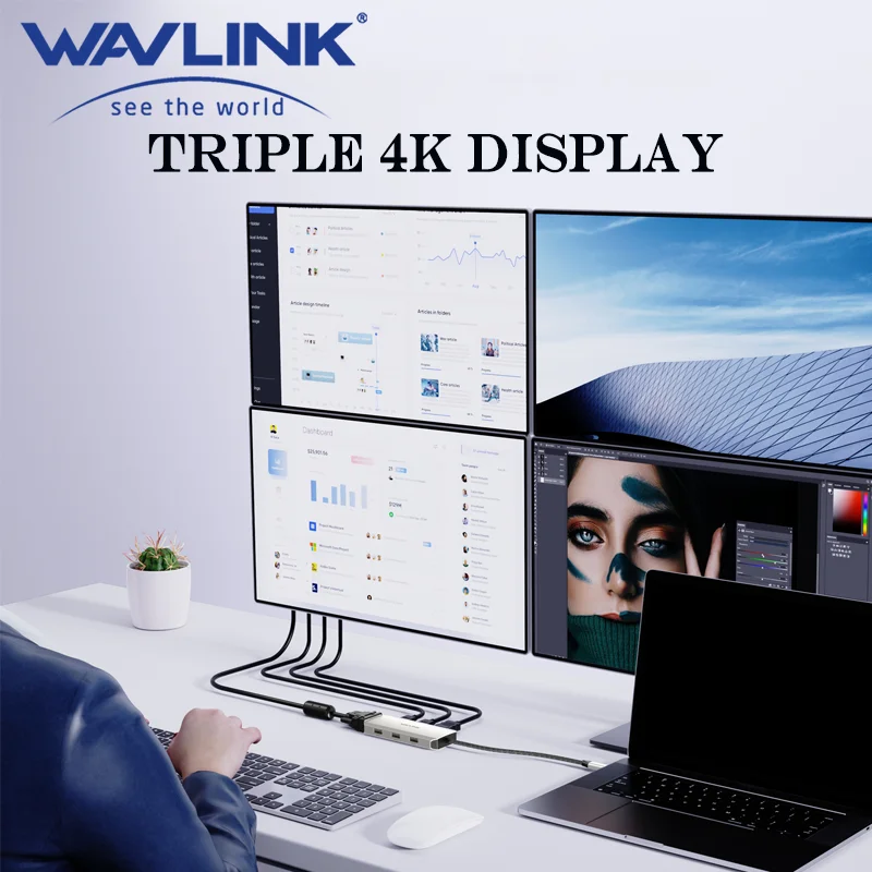 Wavlink Usb-C Docking Station, Quad Monitor Support, 7-In-1, 4K Hdmi ...