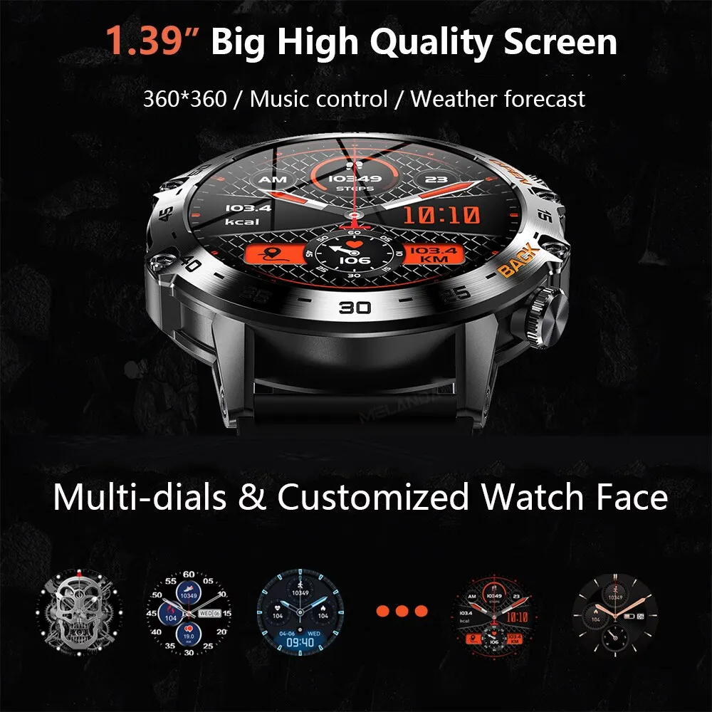 Montre connectée homme MEVADEN Steel 1,39 pouces, luxe, appels ...