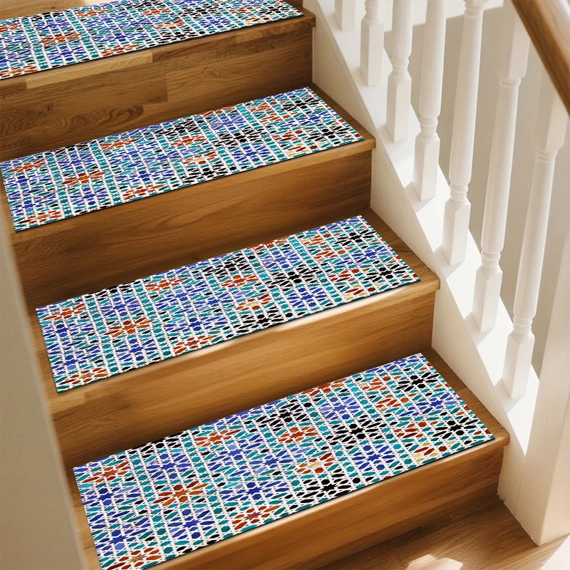 Moroccan Style Colorful Geometric Mosaic Stair Tread Mats Non-Slip ...