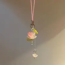 Cute Pink Lotus Phone Charm Keychain, Handmade Must-Haveaccessory!