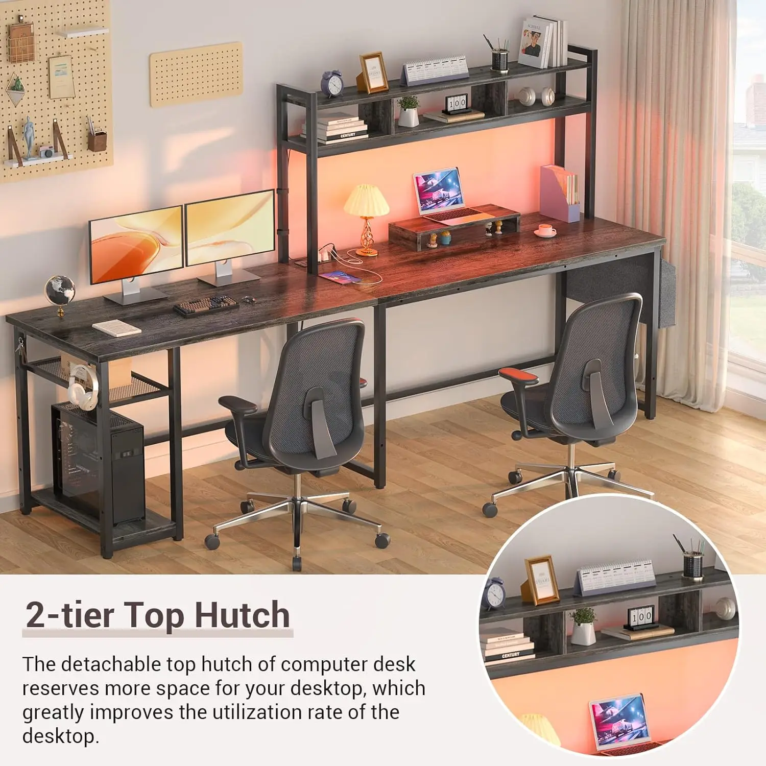 Aheaplus L Shaped Desk with Power Outlet & LED Strip, Reversible L ...