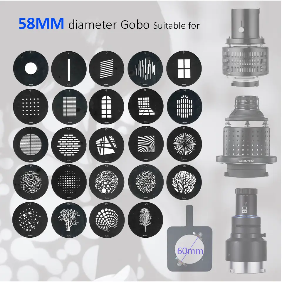 24PCS 58MM Stainless Steel Round GOBO for Snoot Optical Condenser or ...