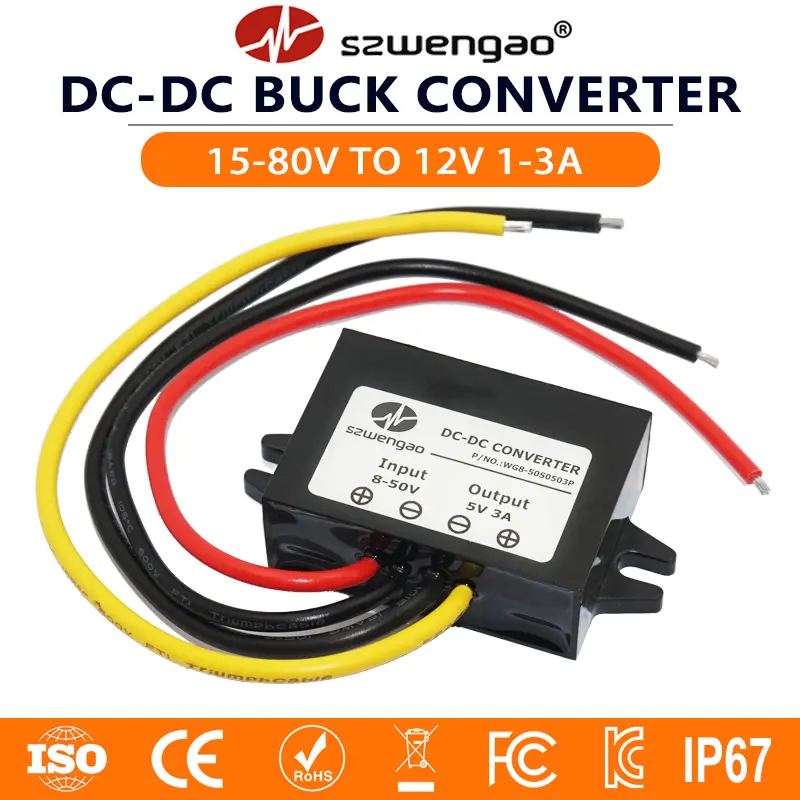 High-Efficiency Dc To 12V Converter For Cars, 15-80V Input, Compact Design.