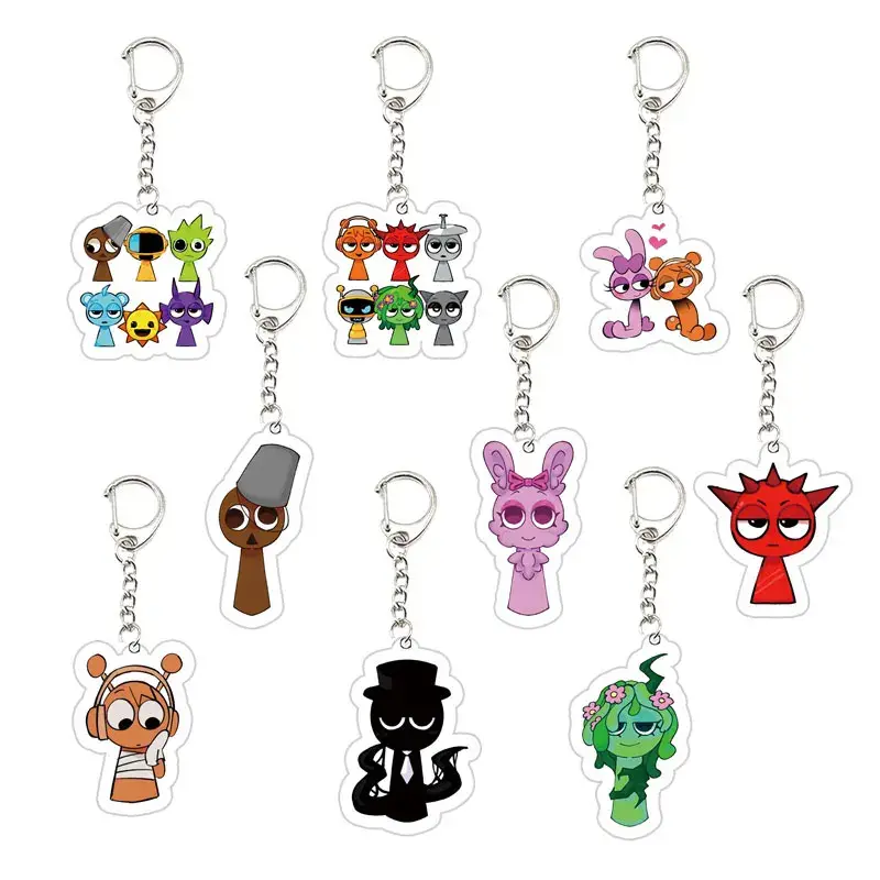 Gray Acrylic Sprunki Pendant Keychain – Unique Jewelry Gift.