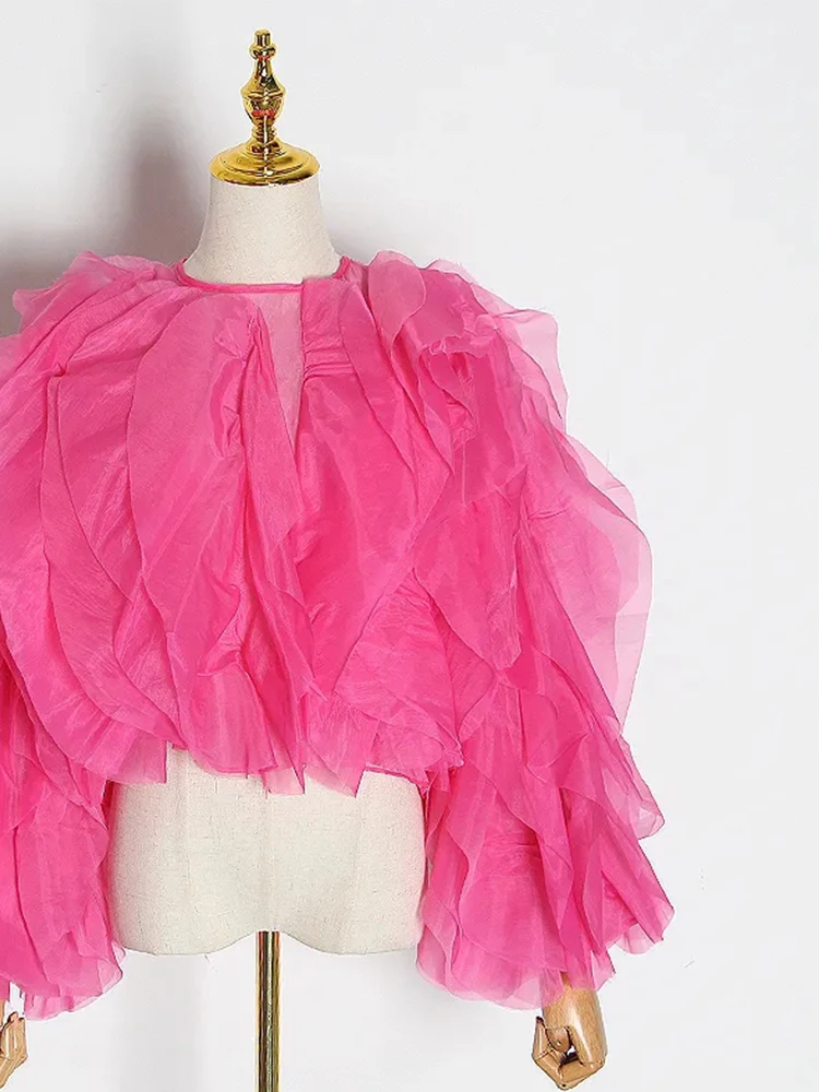 TWOTWINSTYLE Elegant Patchwork Ruffles Chiffon Blouses Women O Neck ...