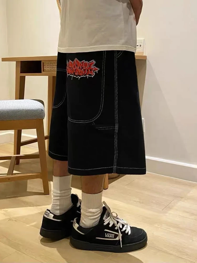 Vintage Y2K Black Jorts, Oversized Women'S Streetwear Denim Shorts.