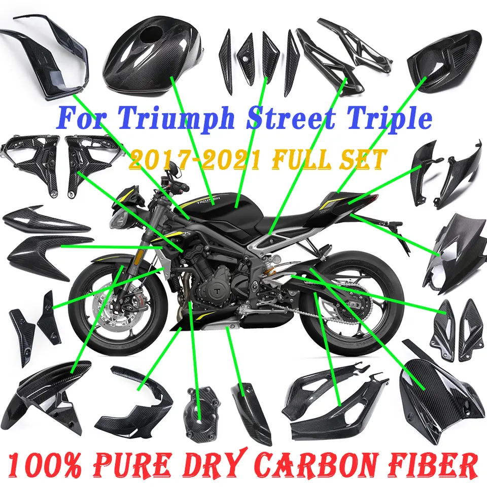 Real Carbon Fiber Fairing Kits For Triumph Street Triple R, 2017-2021