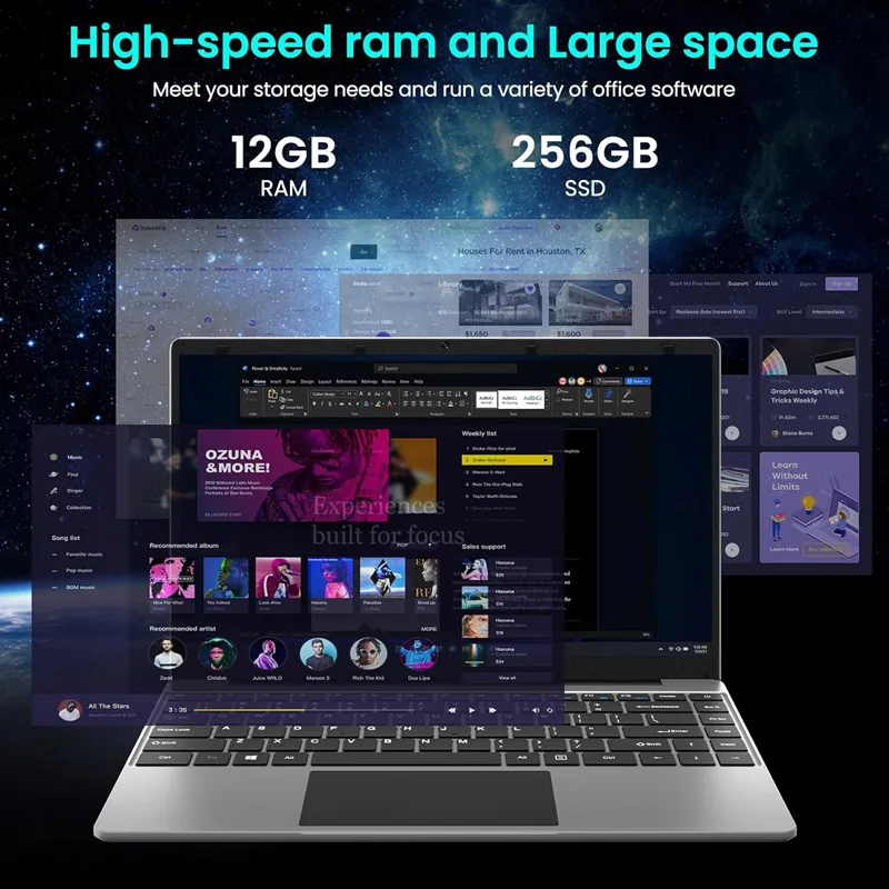 Ordinateur portable Ultrabook 15,6 pouces, Windows 10, 8 Go de RAM, 256 ...