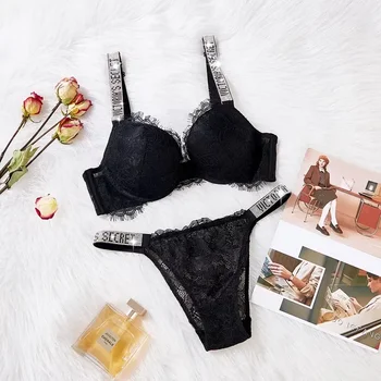 VICTORIA’S SECRET Sexy Women Lace Push Up Bra Set White rhinestone ...