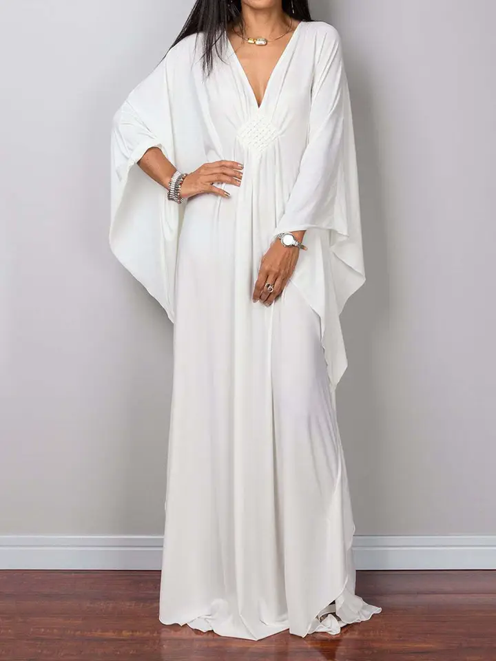 Grecian-Inspired Batwing Sleeve Maxi Dress For Beach Cover-Ups.