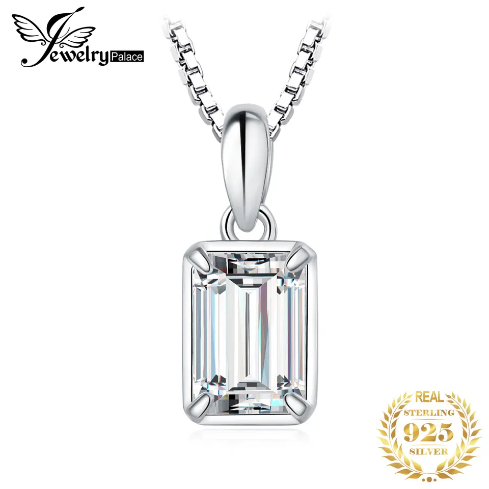 Elegant 925 Sterling Silver Emerald Cut Cz Pendant Necklace For Women, Perfect Birthday Gift.
