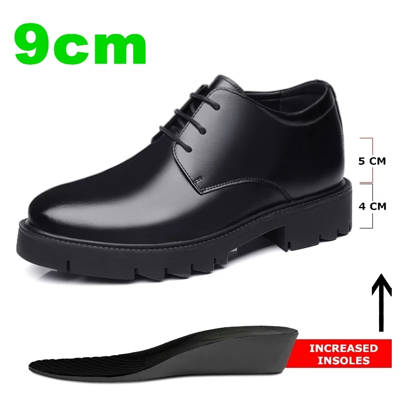 Mens Leather Dress Shoes Pointed Toe Low Heels Plain Black Lace Up ...