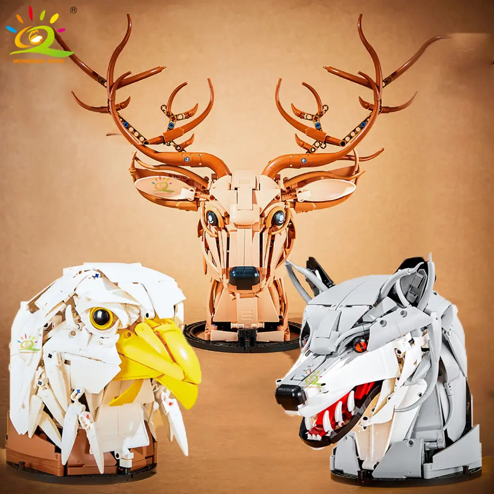 Creative Animal Head Model Building Blocks Wall Decor Sculpture Toy