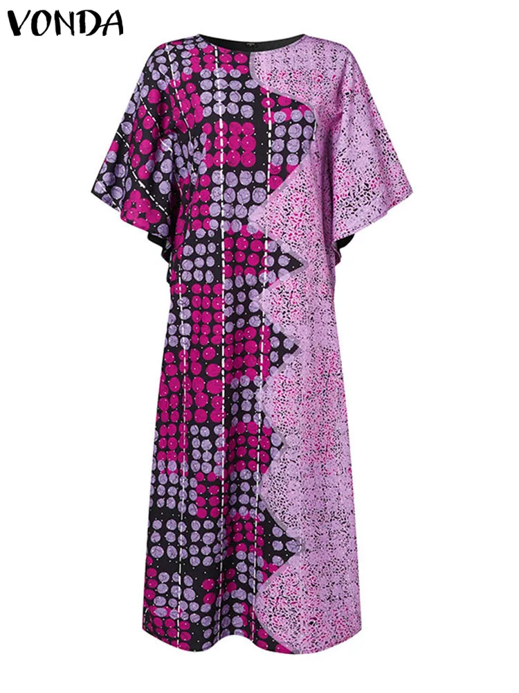 VONDA Women Summer Maxi Dress 2025 Vintage 3/4 Sleeve Printing Sundress ...
