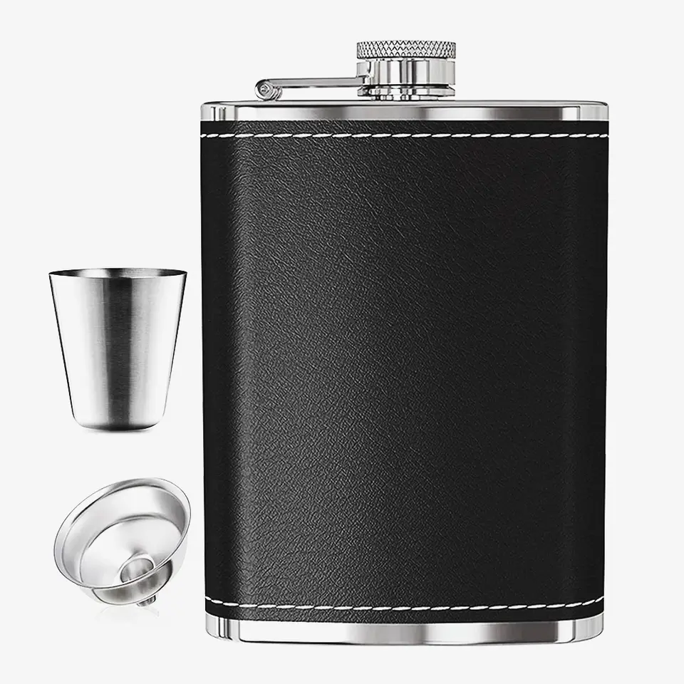 Stainless Steel Hip Flask With Leather Cover For Whiskey And Wine ...
