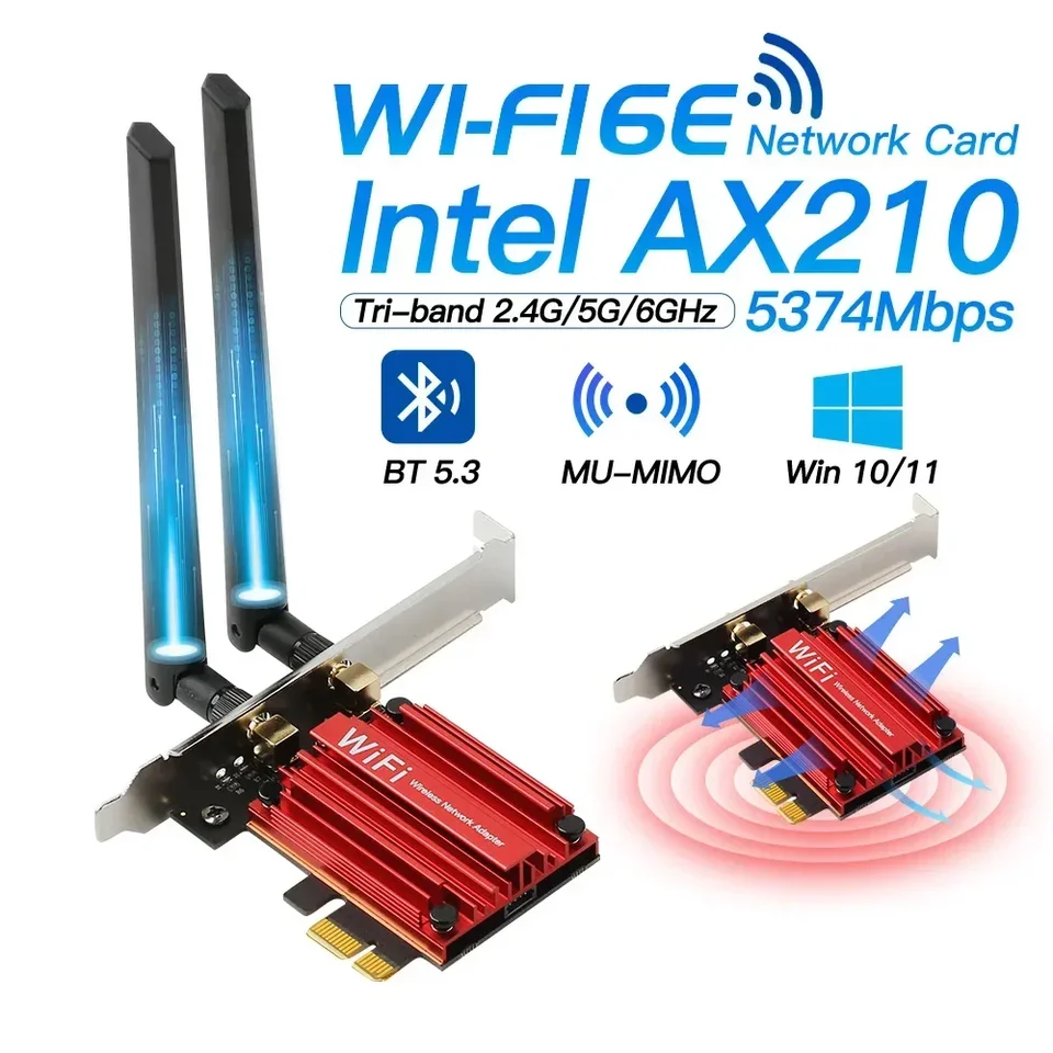 WiFi 6E AX210 Tri-Band PCI-E Wireless Bluetooth 5.3 Network Card 2.4GHz ...