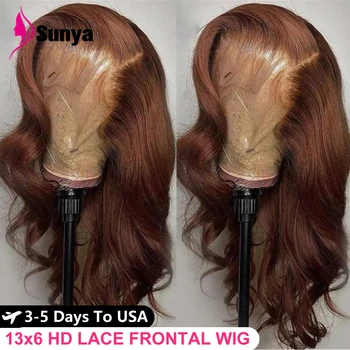 Chocolate Brown 13x6 HD Lace Front Human Hair Wigs For Women Brazilian Body Wave 13x4 360 Full ...