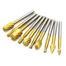10pcs 1/8" HSS Wood Router Bits Files Titanium Coated Mini 3mm Wood ...