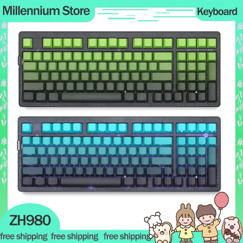 Zh980 Mechanical Gaming Keyboard, 97 Keys, Rgb Backlight, Wireless 3-Mode Connectivity.