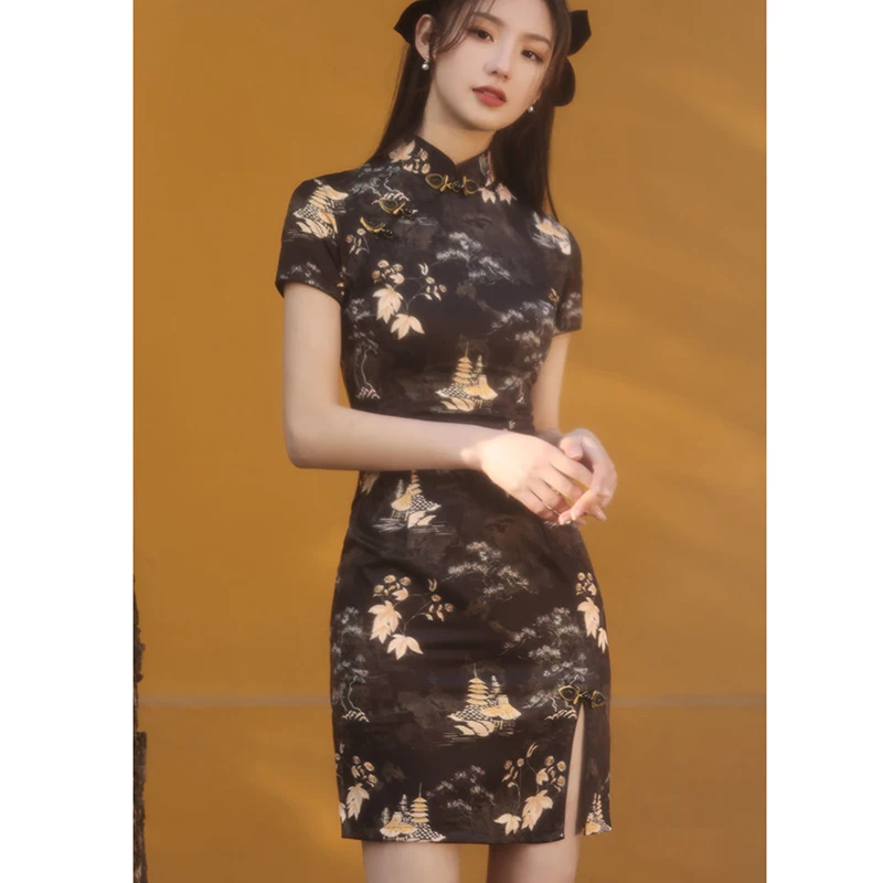 Women Vintage Elegant Hanfu Cheongsam Sexy Slim Short Sleeve Summer ...