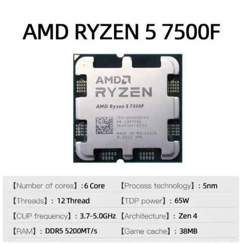 Original Ryzen 5 7500F CPU Brand New 5GHz 6-Core 12-Thread 38MB Cache ...