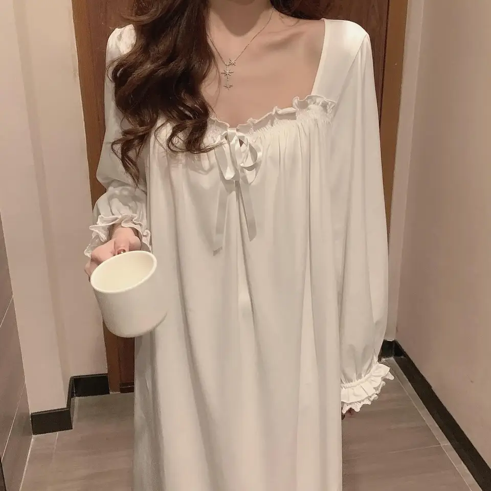 Korean-Style White Ruffle Nightdress For Women | Aliexpress