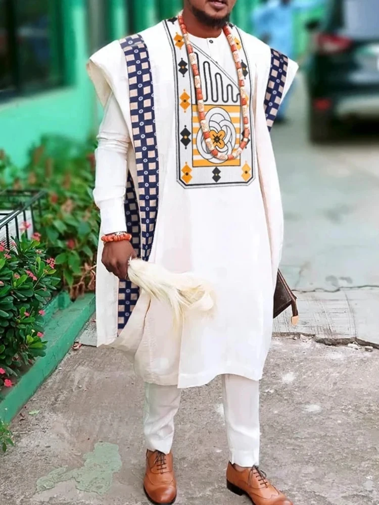 Men's African clothing, traditional Bazin Riche heat-stamped design top ...