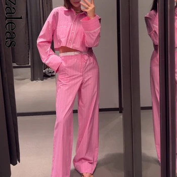 Traf-camisas recortadas a rayas rosas para mujer, Top corto de gran ...