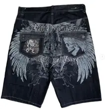 Y2K Street Fashion New Loose Big Boy Shorts Wing Pattern Printing men's ...