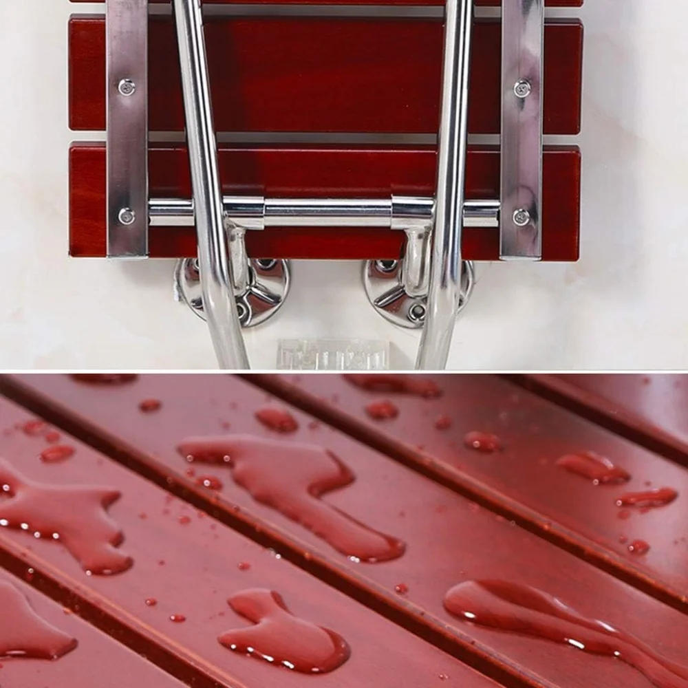 Folding Shower Seat Wooden Wall Mounted Bench Bathroom Stool - Teak ...