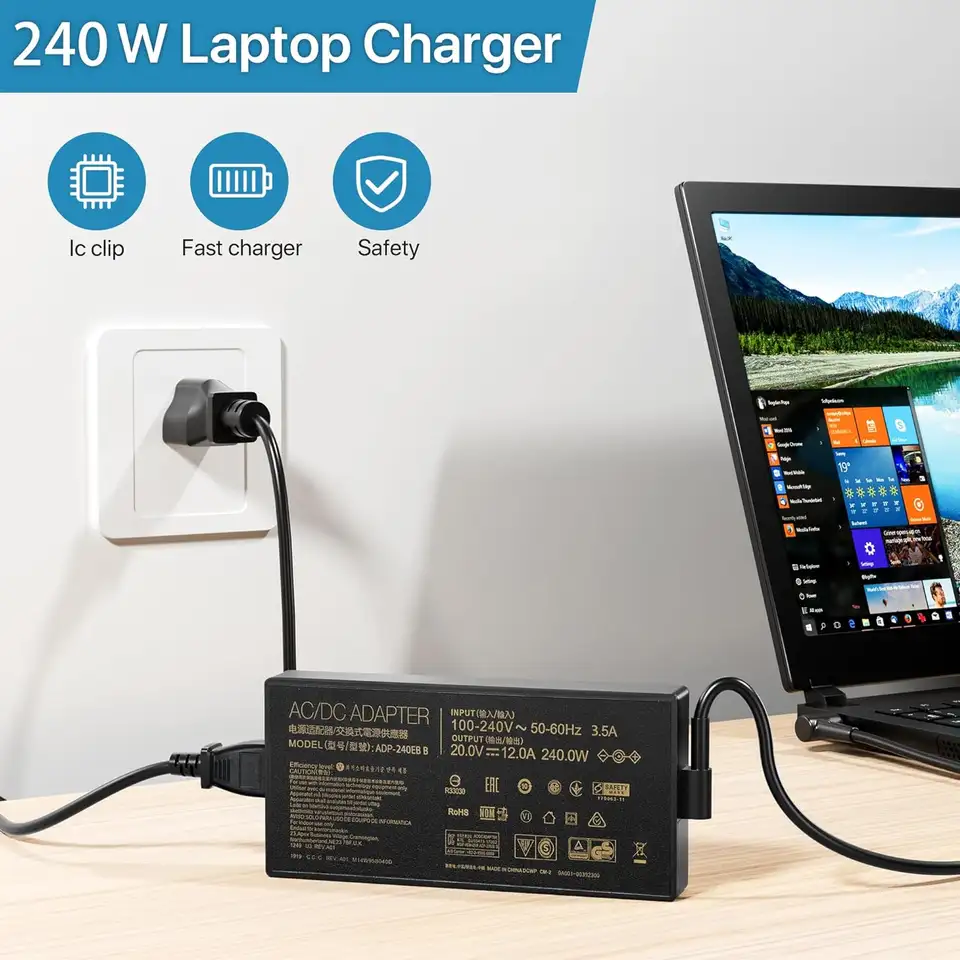 240W High-Power Adapter For Asus Rog Laptops, Sleek Design, Fast Charging.