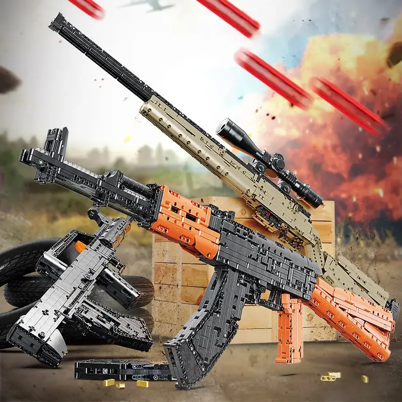 Military-Themed M24 Sniper And Ak47 Assault Rifle Building Blocks For Kids.