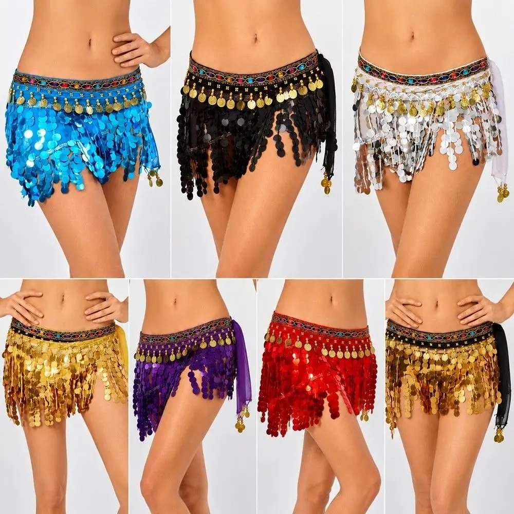 Colorful Diamond Belly Dance Hip Scarf Sequins Double Layers Dance ...