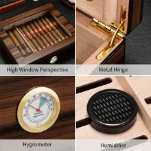 Spanish Cedar Wood Cigar Box with Hygrometer Large Capacity 75 Cigars ...
