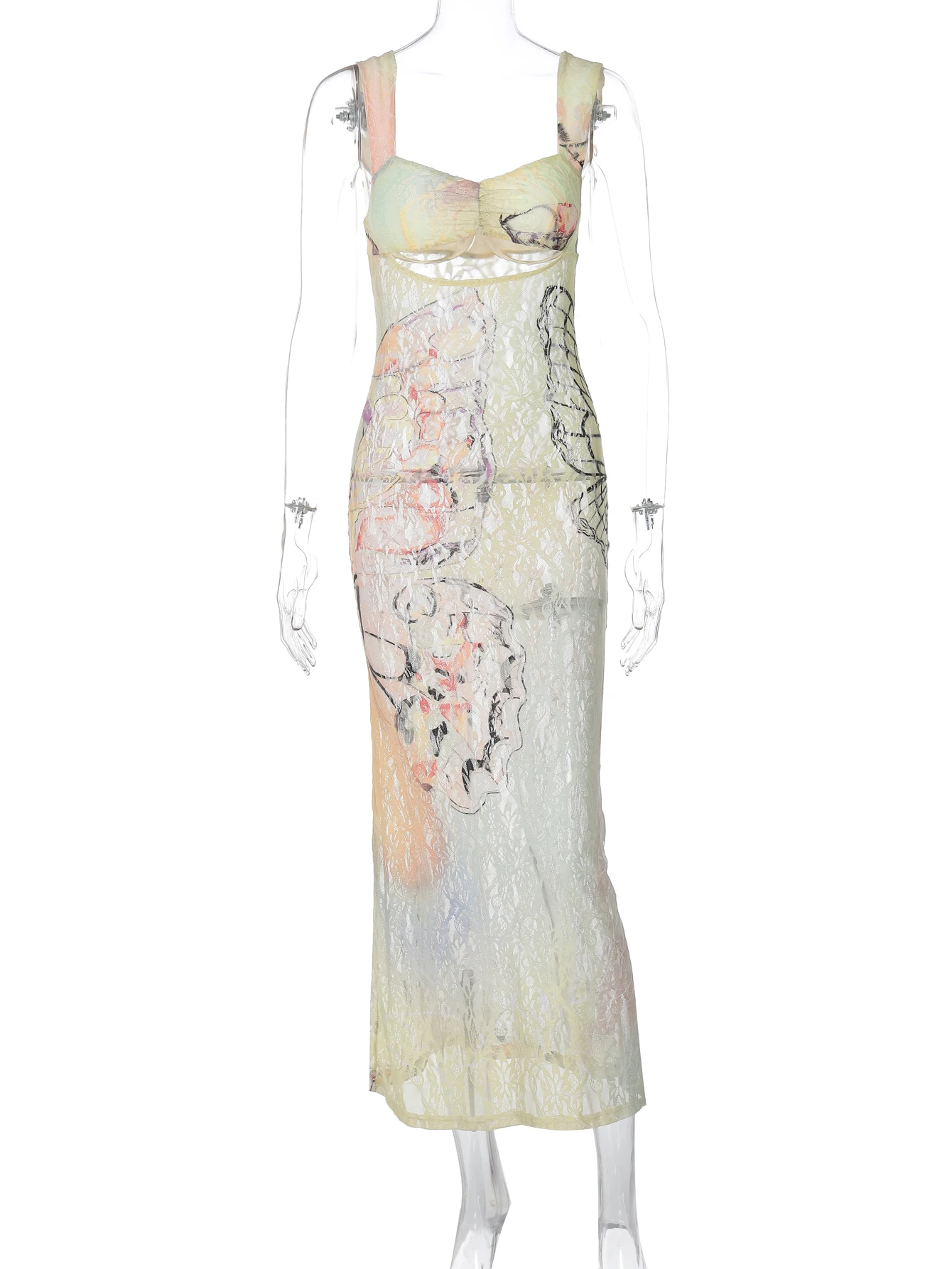 Dulzura Lace Print Cut Out Maxi Dress Bodycon Sexy Party Club Y2K ...