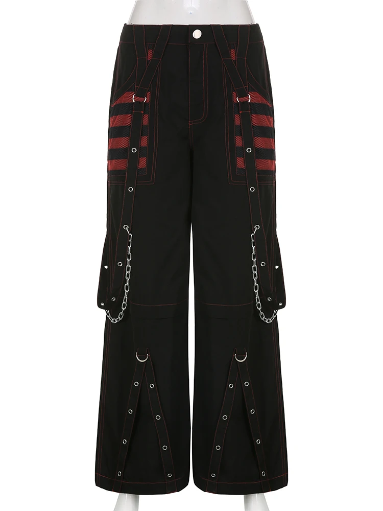 Weekeep Punk Wide Leg Pants Streetwear Low Rise Baggy Gothic Cargo ...