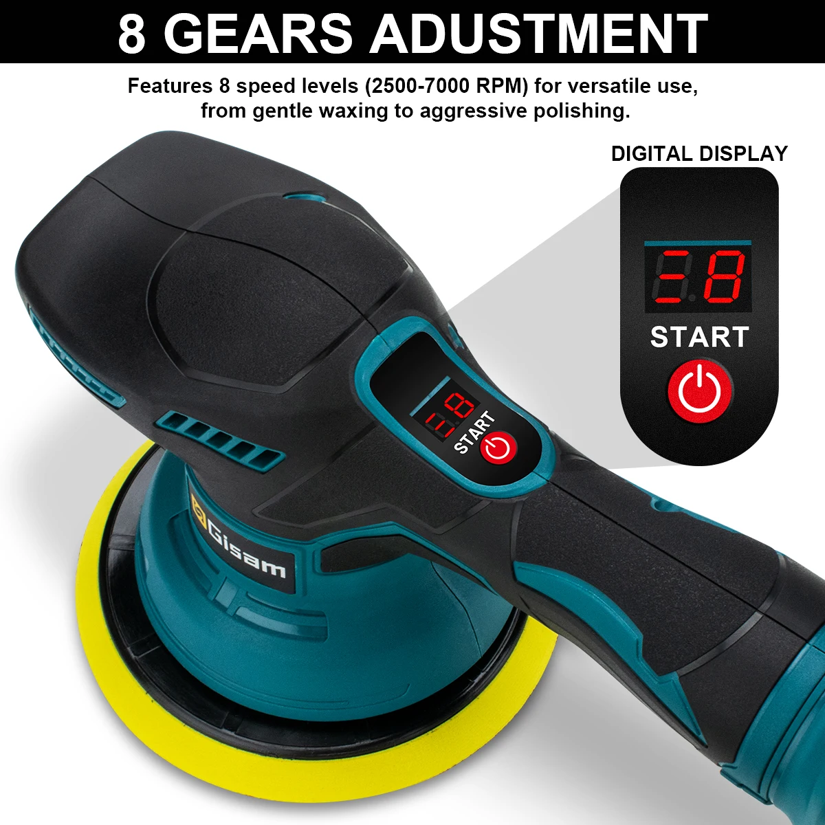 Gisam Cordless Car Polisher 8 Gears Adjustable Auto Electric Waxing ...