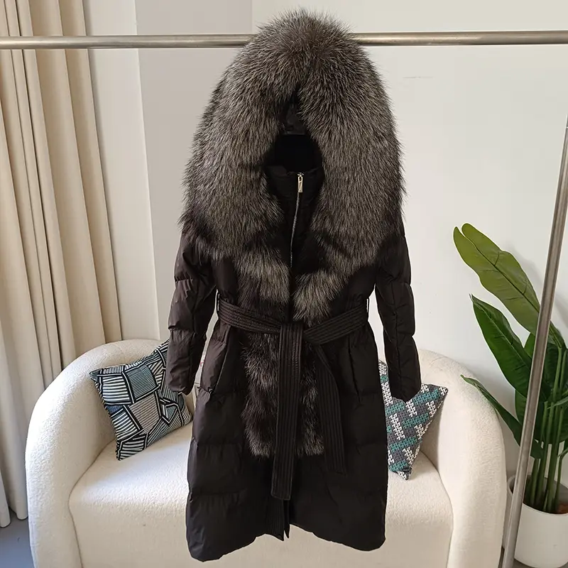 Luxury 2023 Real Fox Fur Collar Women'S Winter Coat, Slim Fit, Thick & Warm