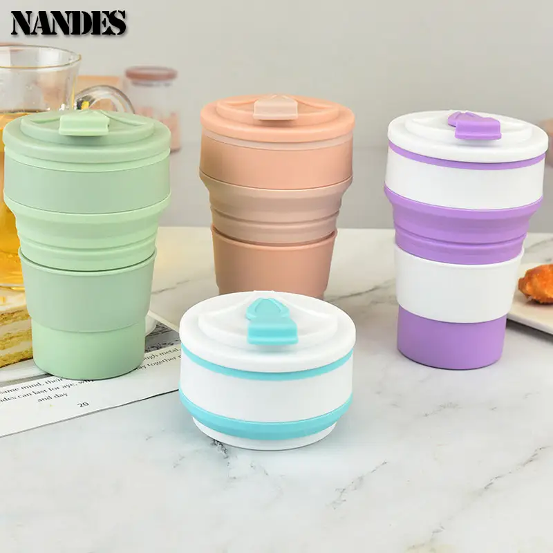 350ML/500ML Food-Grade Silicone Folding Cup Collapsible Mug With Cover ...