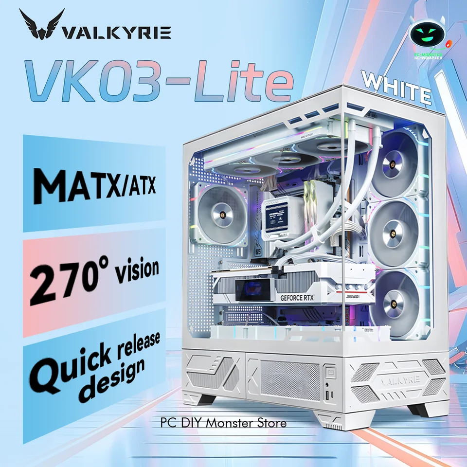 White Valkyrie Vk03 Lite Atx Case For 360° Water Cooling, Multi-Sided Detachable.