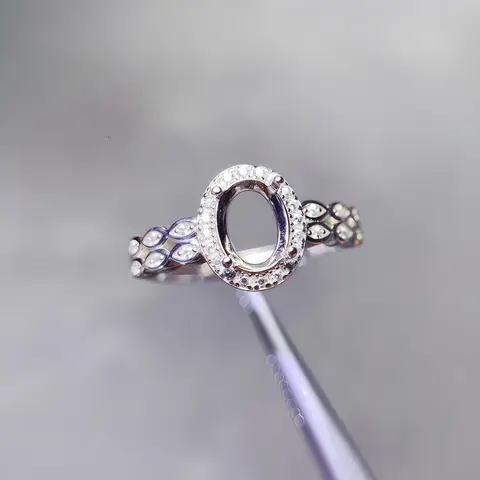 L Real S925 Sterling Silver DIY Empty Holder Ring Inlay 4*5/5*7mm Oval ...