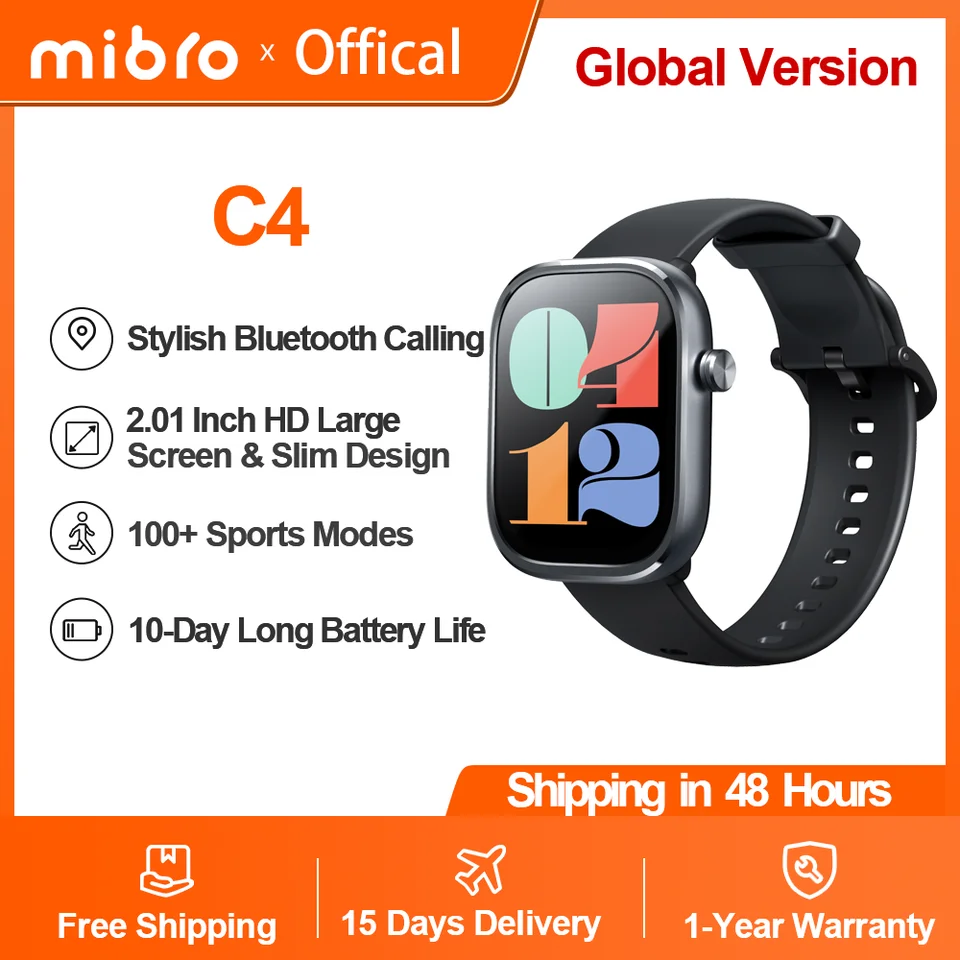 Mibro Watch C4: Bluetooth Call, Blood Oxygen, 100 Workout Modes, Hd Display