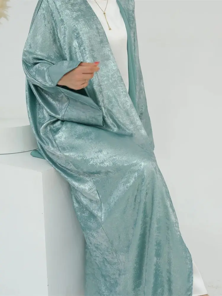 Ramadan Eid Shiny Batwing Satin Open Kimono Abaya Dubai Luxury 2024 Muslim Abayas For Women ...