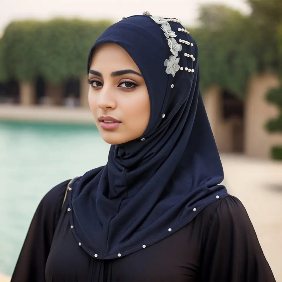 Wholesale Ramadan Islamic Muslim Underscarf Beading Floral Women Veil ...